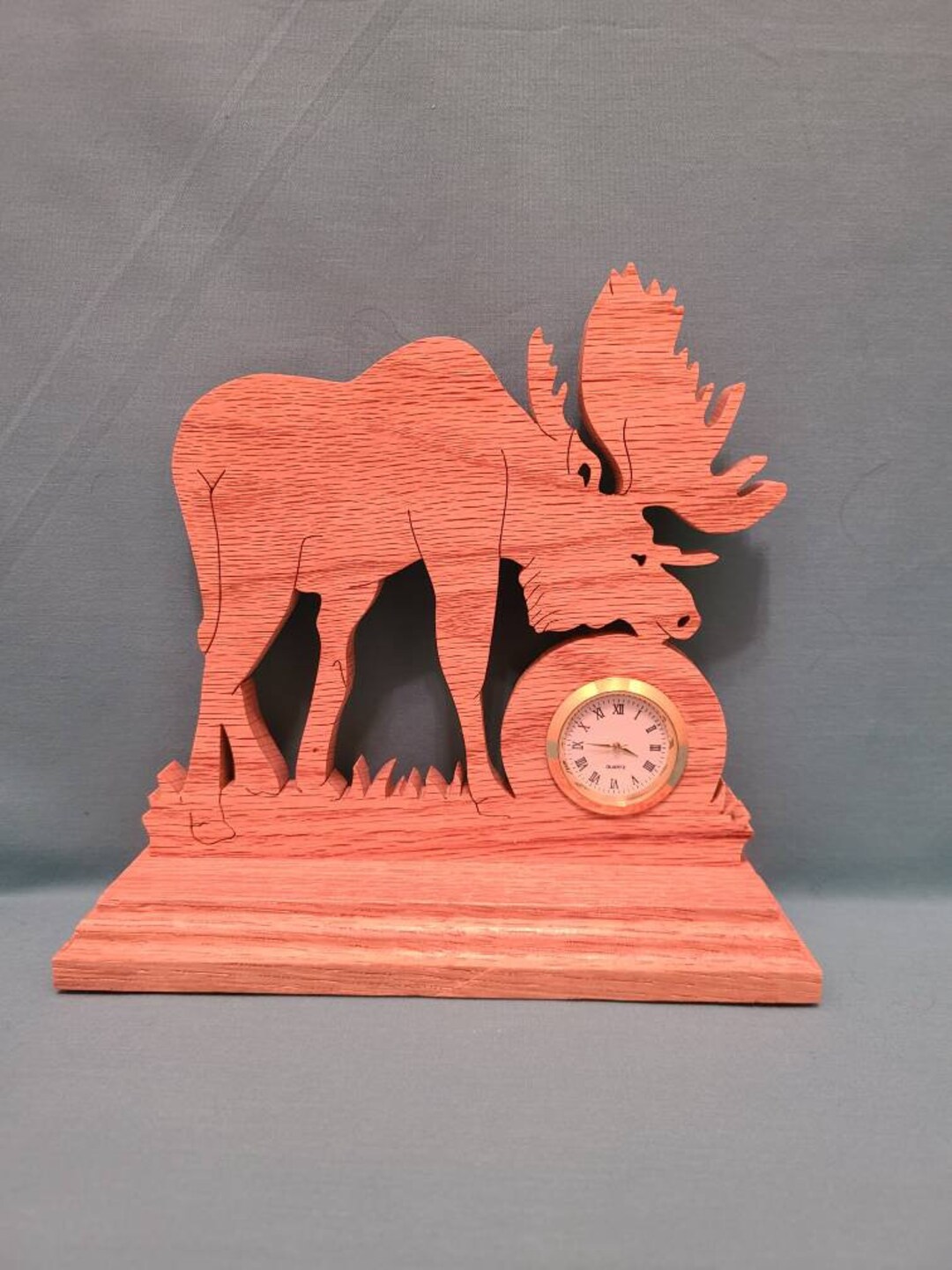 Moose Desk Clock Cut From Oak With a Scroll Saw - Etsy