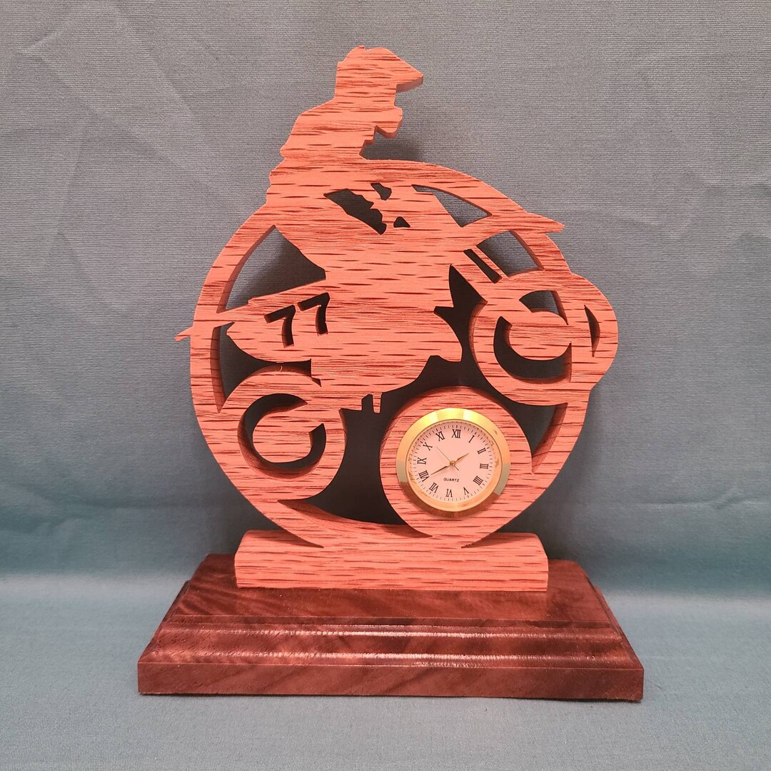 Motocross Bike Clock, Racing Bike, Handmade Motorcycle Scene Clock Cut ...