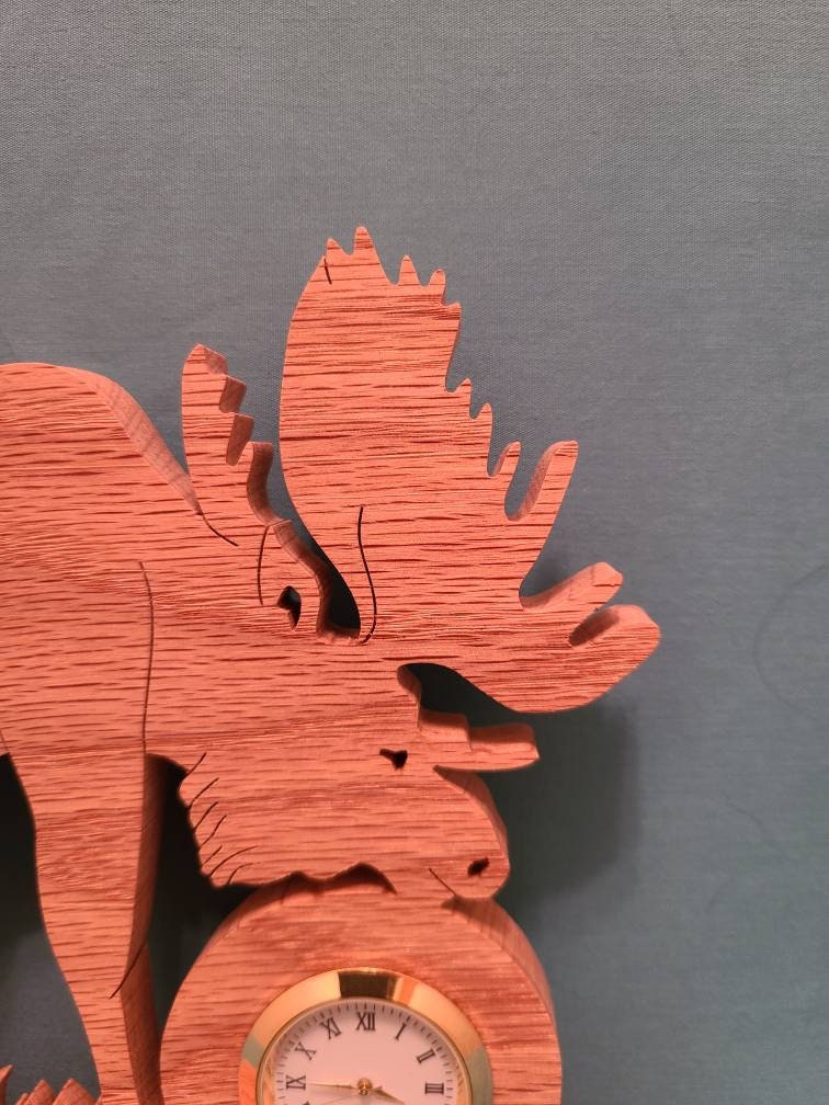 Moose Desk Clock Cut From Oak With a Scroll Saw - Etsy