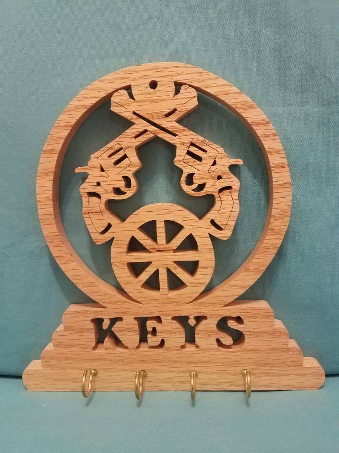 Two Guns Key Holder, Wall Hanging, Hand Crafted From Oak With a Scroll ...