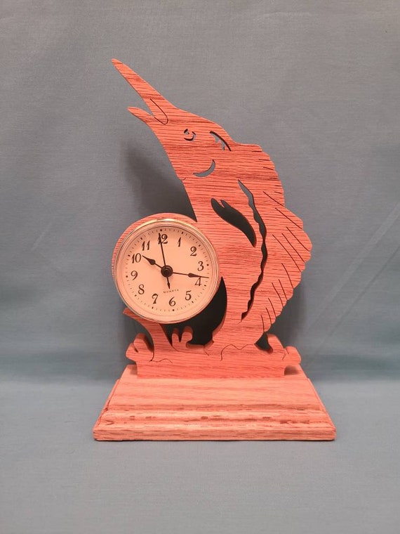 Marlin Clock Large Version Cut From Oak With a Scroll Saw | Etsy