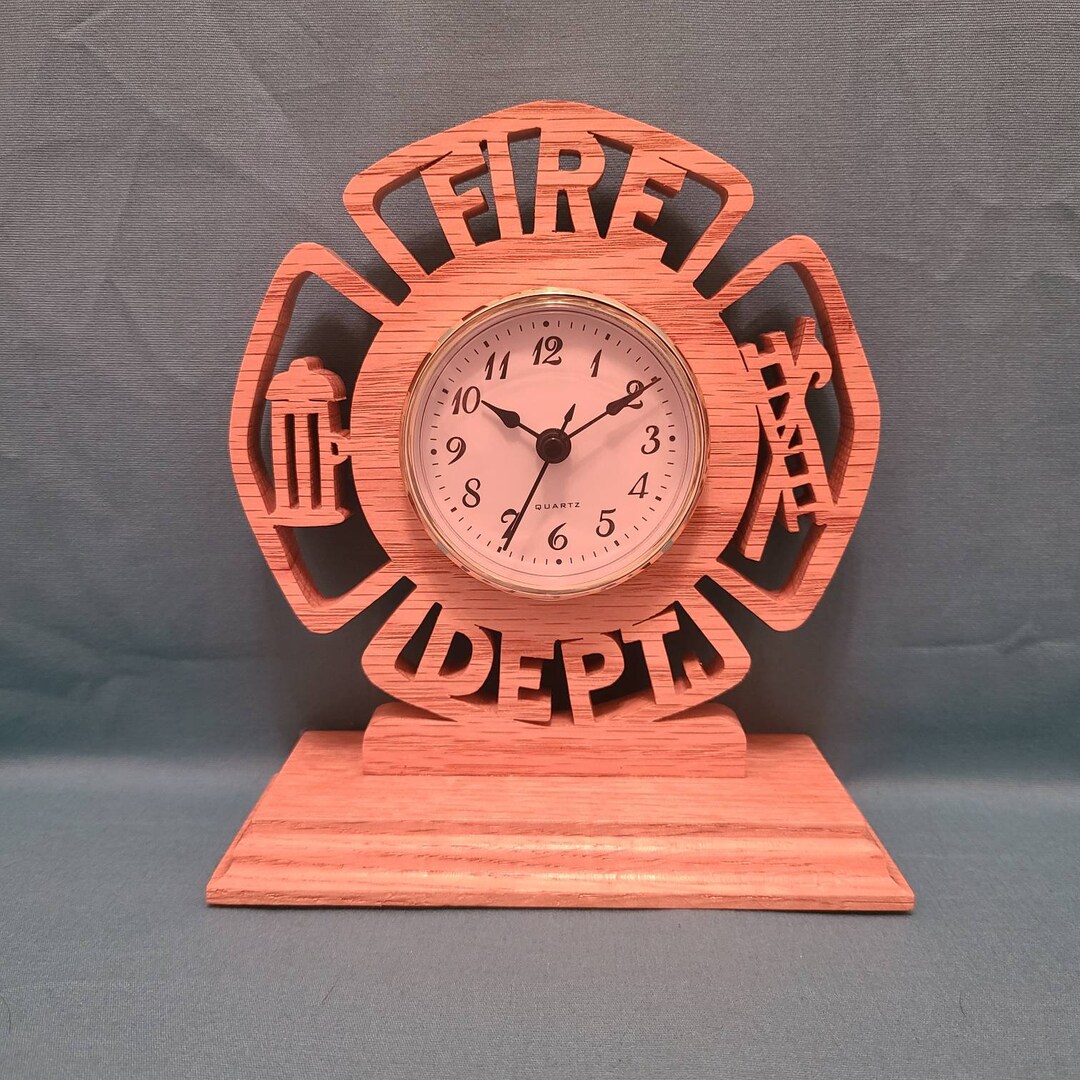 Fireman Gift, Scroll Saw Fire Department Clock Cut From Oak With a ...