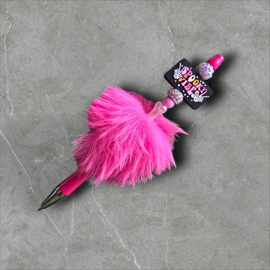 Hot Pink Fluffy Sparkly Beaded Pen "spooky Vibes" - Etsy