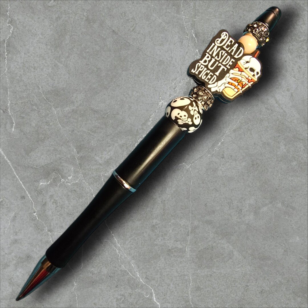 Black Goth Sparkly Beaded Pen With Skeleton dead Inside but Spiced - Etsy