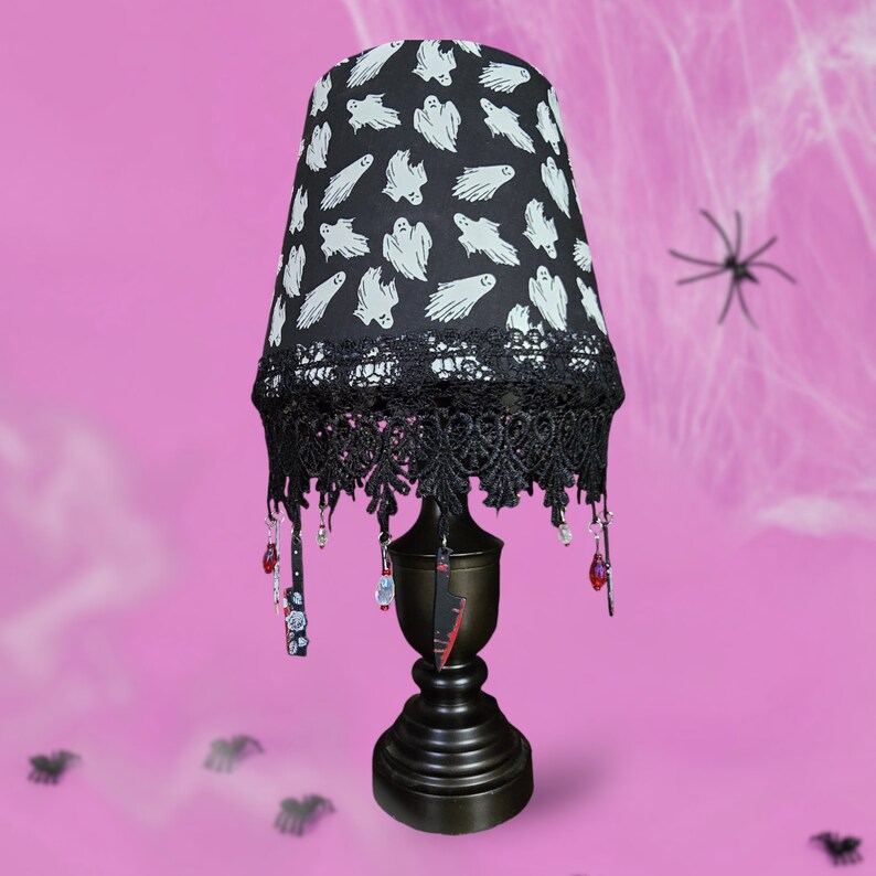 Retro glow in the Dark Ghost Print Lamp Shade With Gothic Lace Trim ...