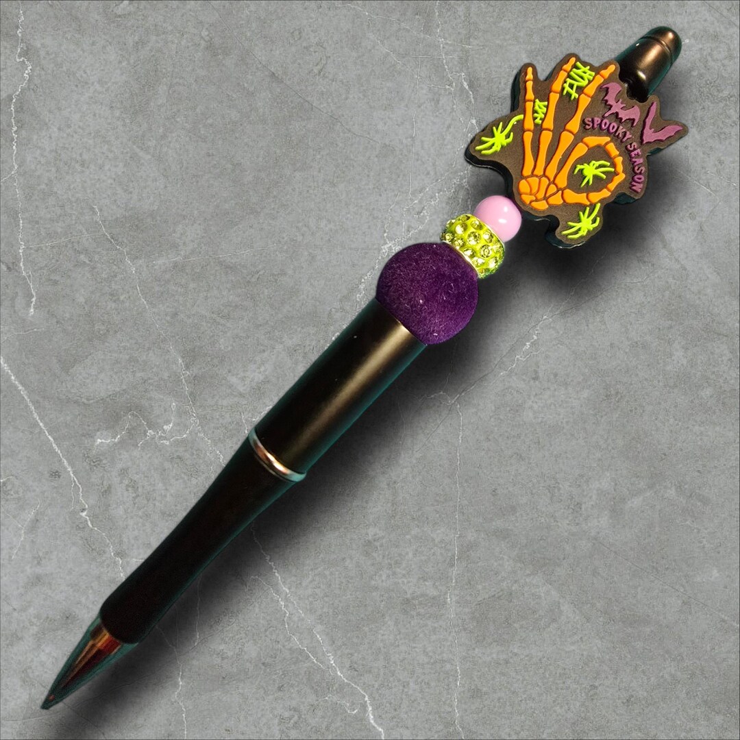 Black Goth Sparkly Beaded Pen With Skeleton Hand "spooky Season" - Etsy