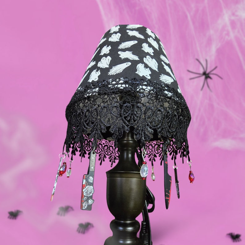 Retro glow in the Dark Ghost Print Lamp Shade With Gothic Lace Trim ...