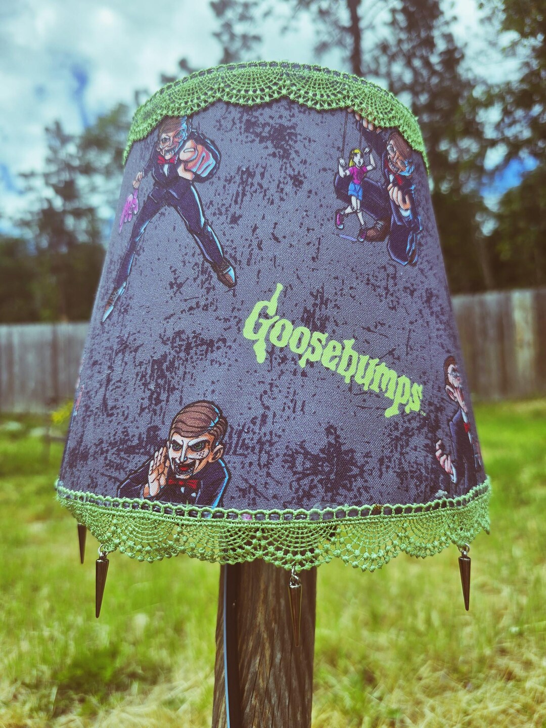 Retro Goosebumps Lamp Shade With Lace Trim & Dangling Spike Charms - Etsy
