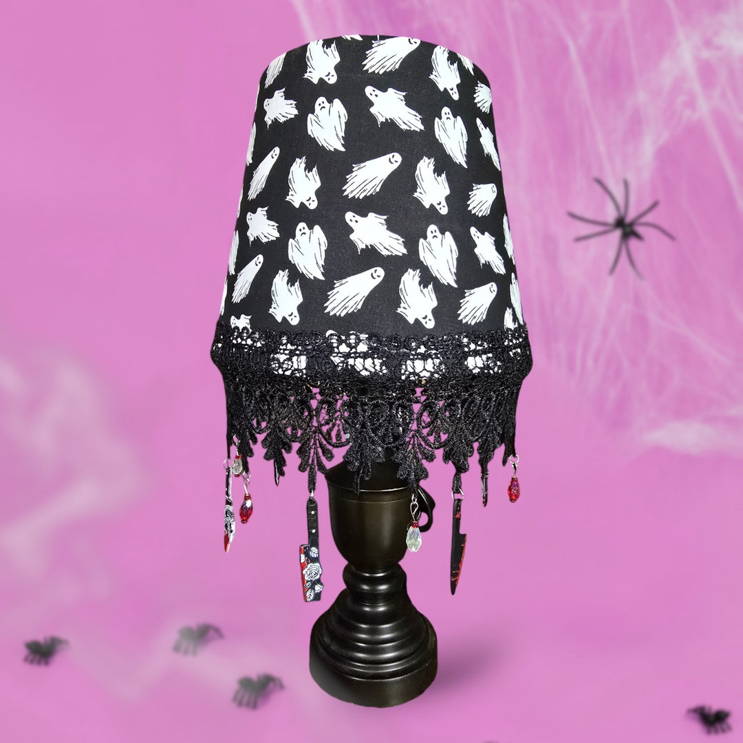 Retro Ghost Print Lamp Shade With Gothic Lace Trim & Dangling Bloody ...