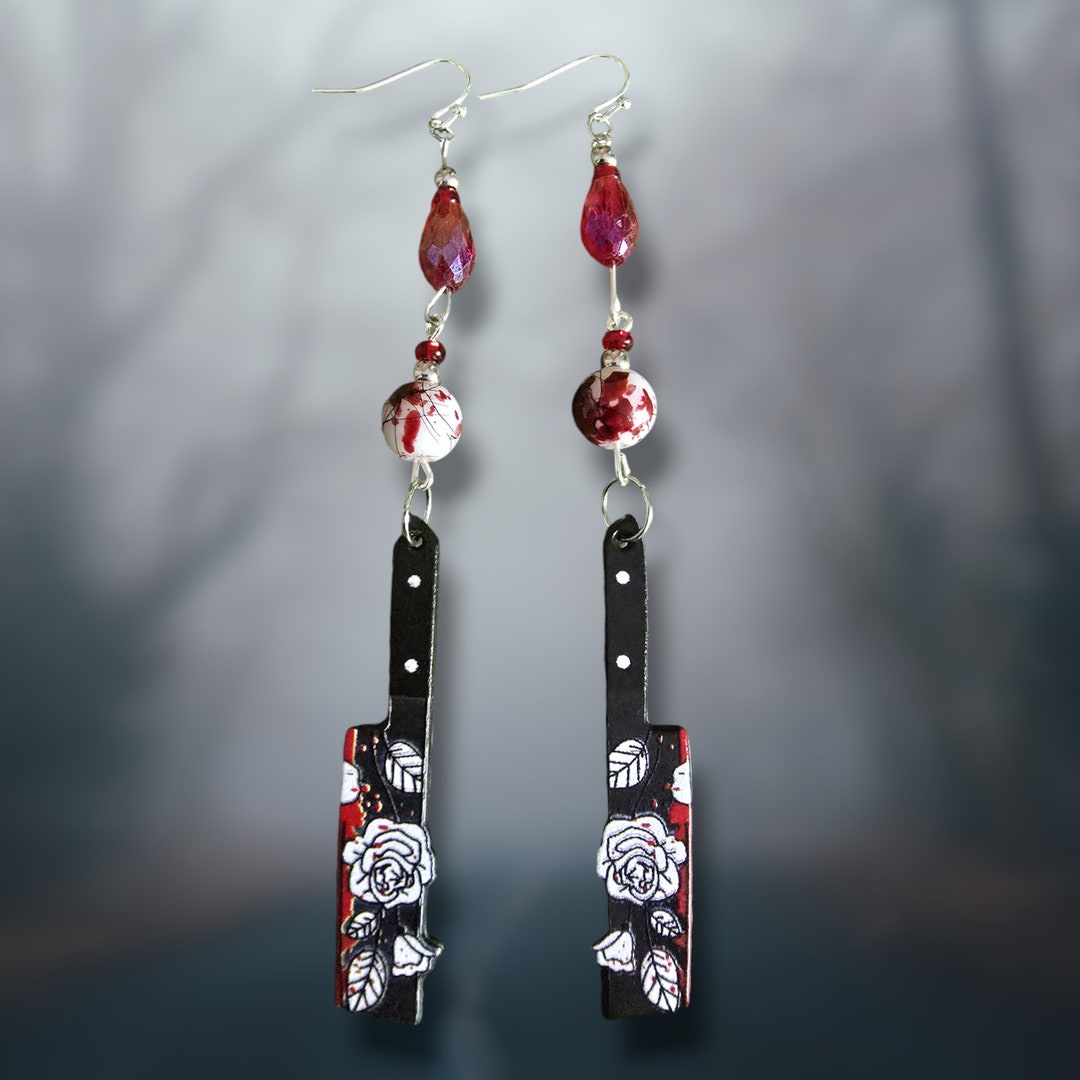 Floral "bloody" Meat Cleaver (horror) Drop & Dangle Gothic Earrings ...