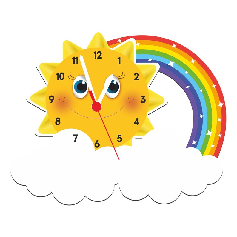 Cute Sun Rainbow Cloud Kids Room Wall Clock, Metal Custom Wall Clock ...