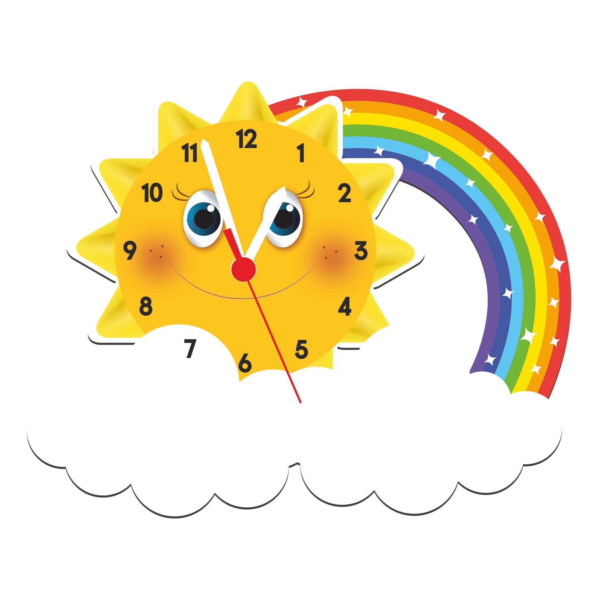 Cute Sun Rainbow Cloud Kids Room Wall Clock, Metal Custom Wall Clock ...