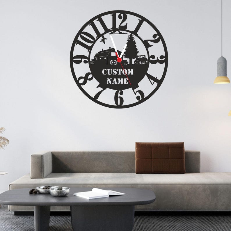 Personalized Farm Clock Metal Rustic Custom Name Wall Timepiece Barn ...