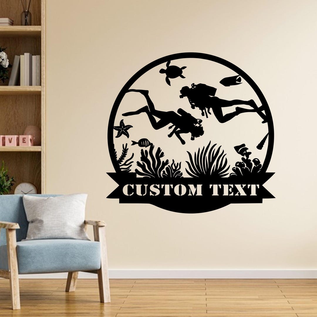 Custom Scuba Diving Couple Metal Wall Art: Personalized Ocean Adventure ...