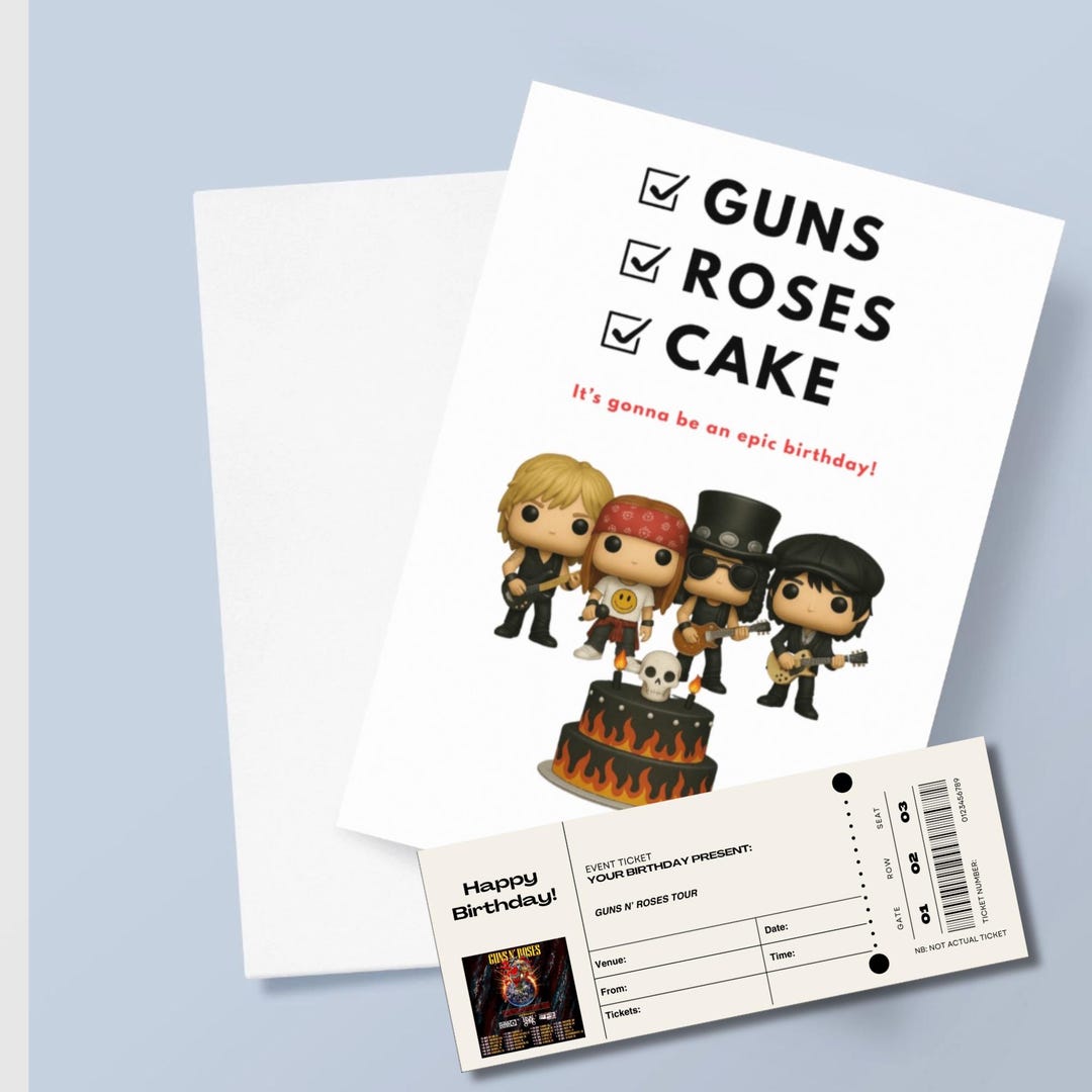 Guns N' Roses - Ticket Themed Birthday Card With Ticket Style Insert - Etsy