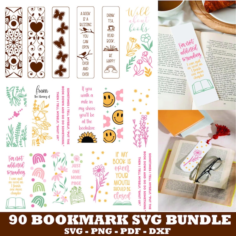 Bookmark Svg Bundle, Bookmark Template Svg, Funny Bookmark Svg, Floral ...