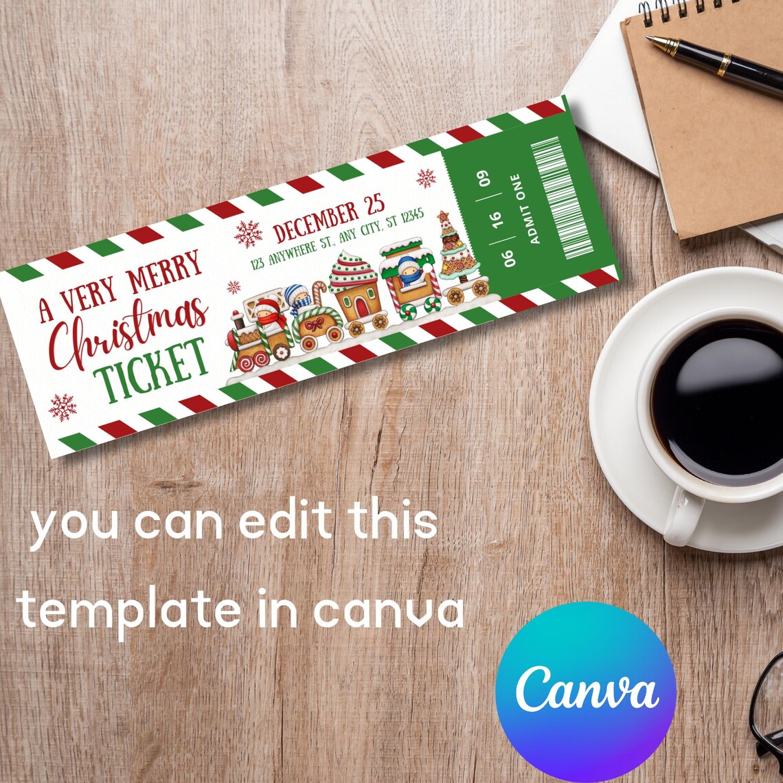 Christmas Party Ticket, Event Ticket Pintables, Editable Event Tickets ...