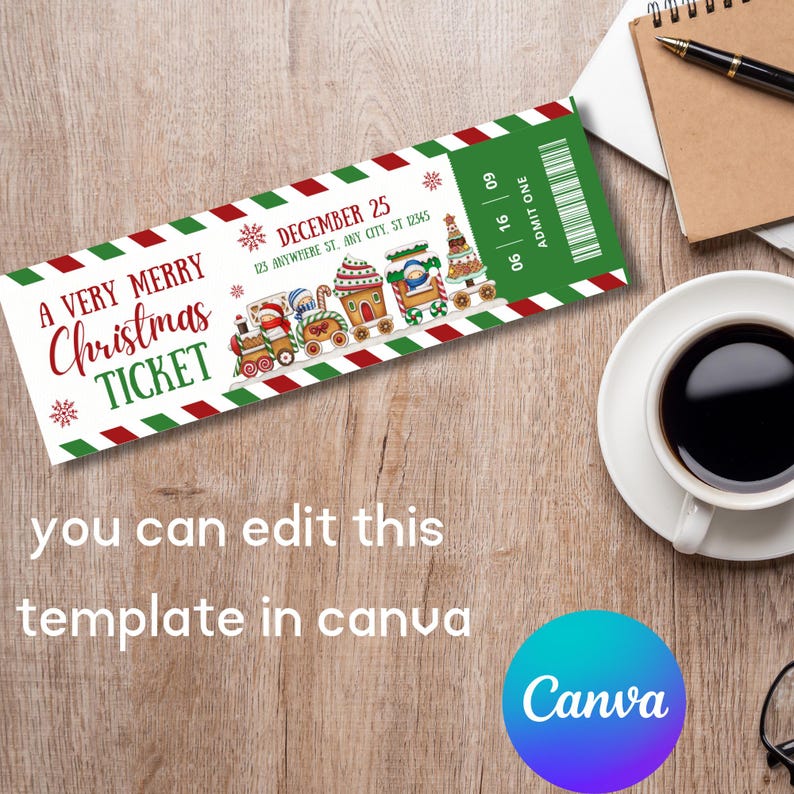 Christmas Party Ticket, Event Ticket Pintables, Editable Event Tickets ...