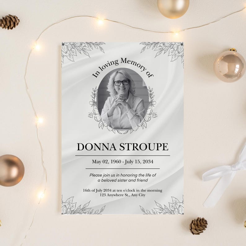 Funeral Invitation, Memorial Invitation, Celebrating the Life,in Loving ...