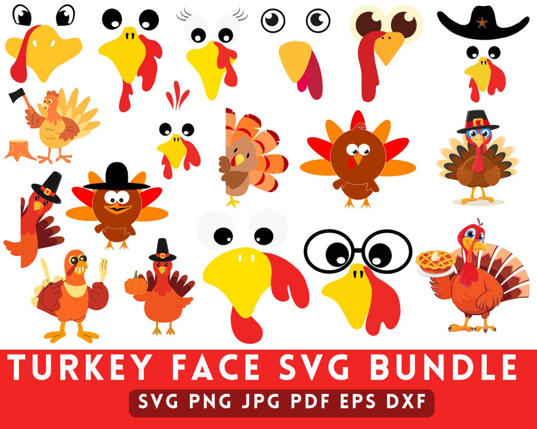 Turkey Face Svg, Turkey Face Bundle, Turkey Face Clipart, Turkey Cut ...