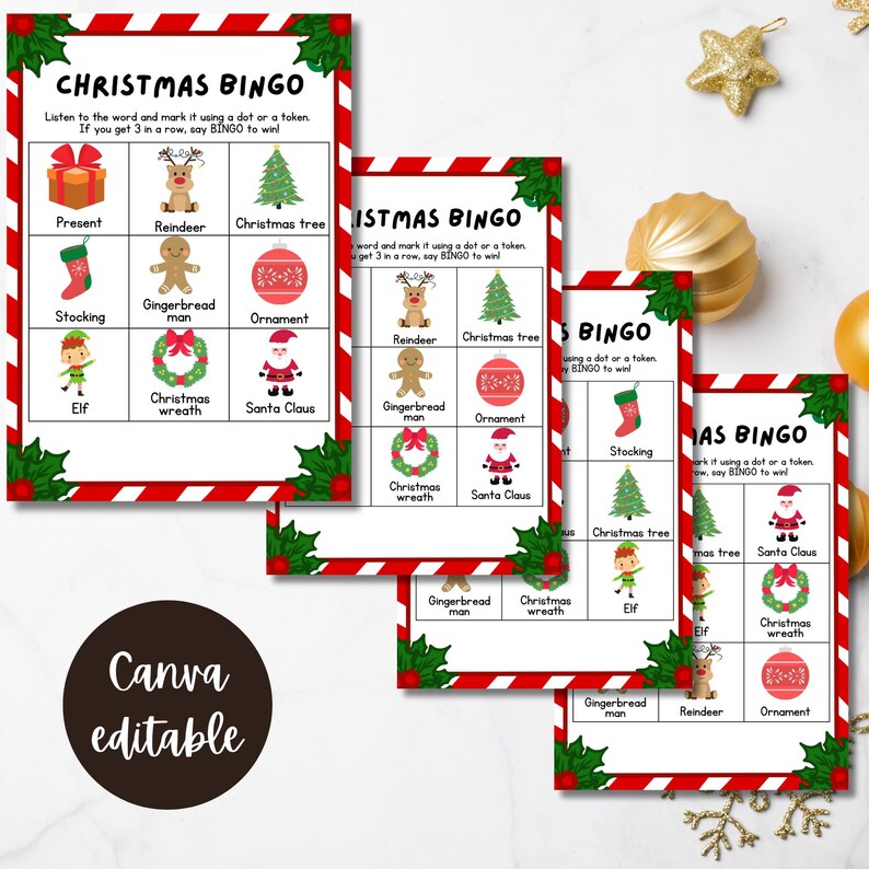 Christmas Bingo Game for Kids, Christmas Party Game, Christmas Family ...