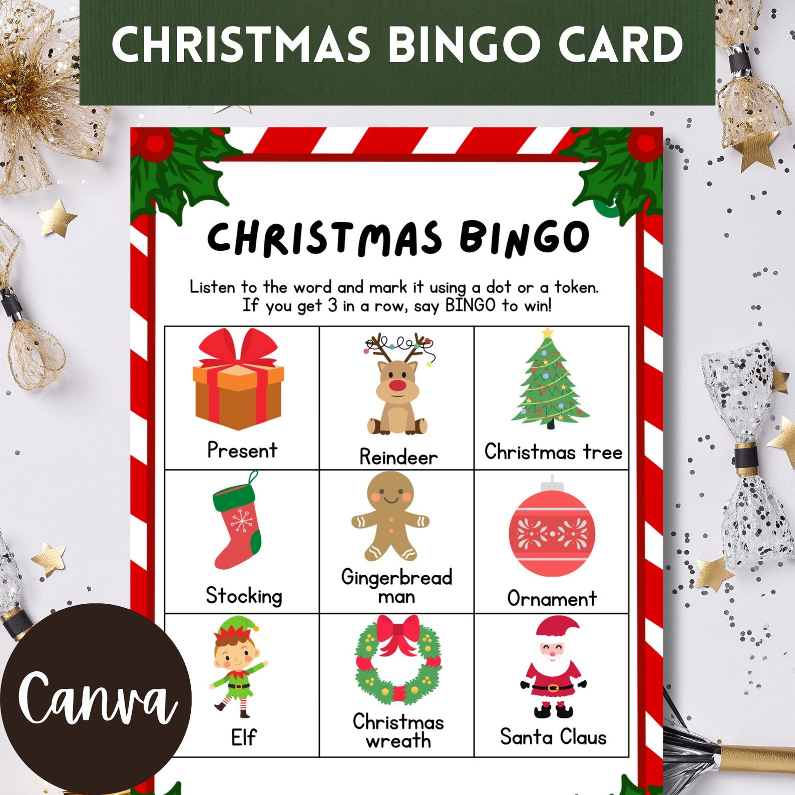 Christmas Bingo Game for Kids, Christmas Party Game, Christmas Family ...