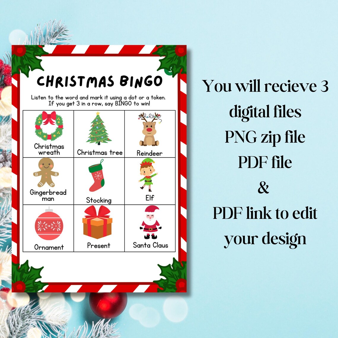 Christmas Bingo Game for Kids, Christmas Party Game, Christmas Family ...