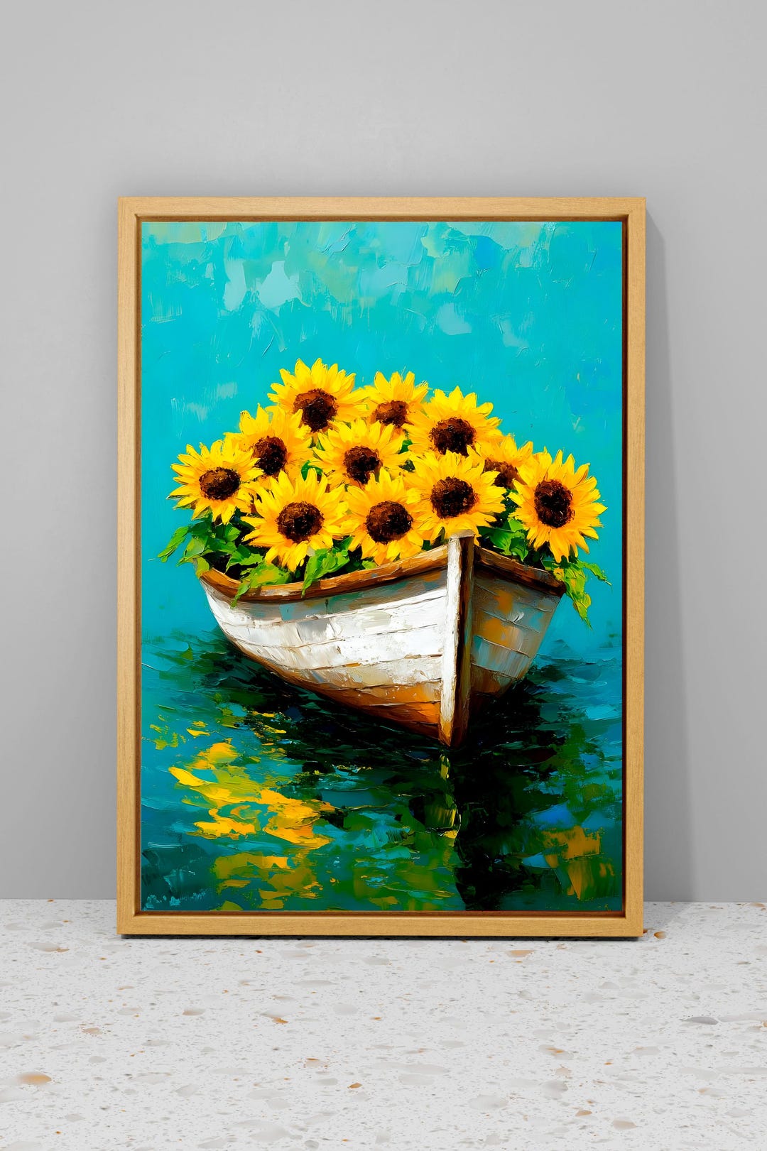 Sunflower Boat Poster: Coastal Farmhouse Wall Art - Etsy