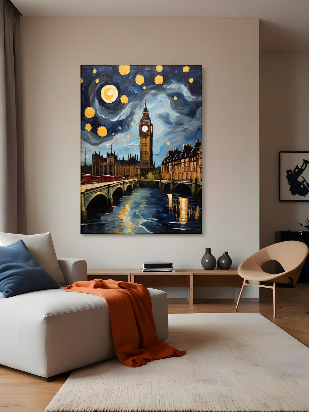 London Starry Night Art, Oil Painting Canvas, Print Van Gogh London ...