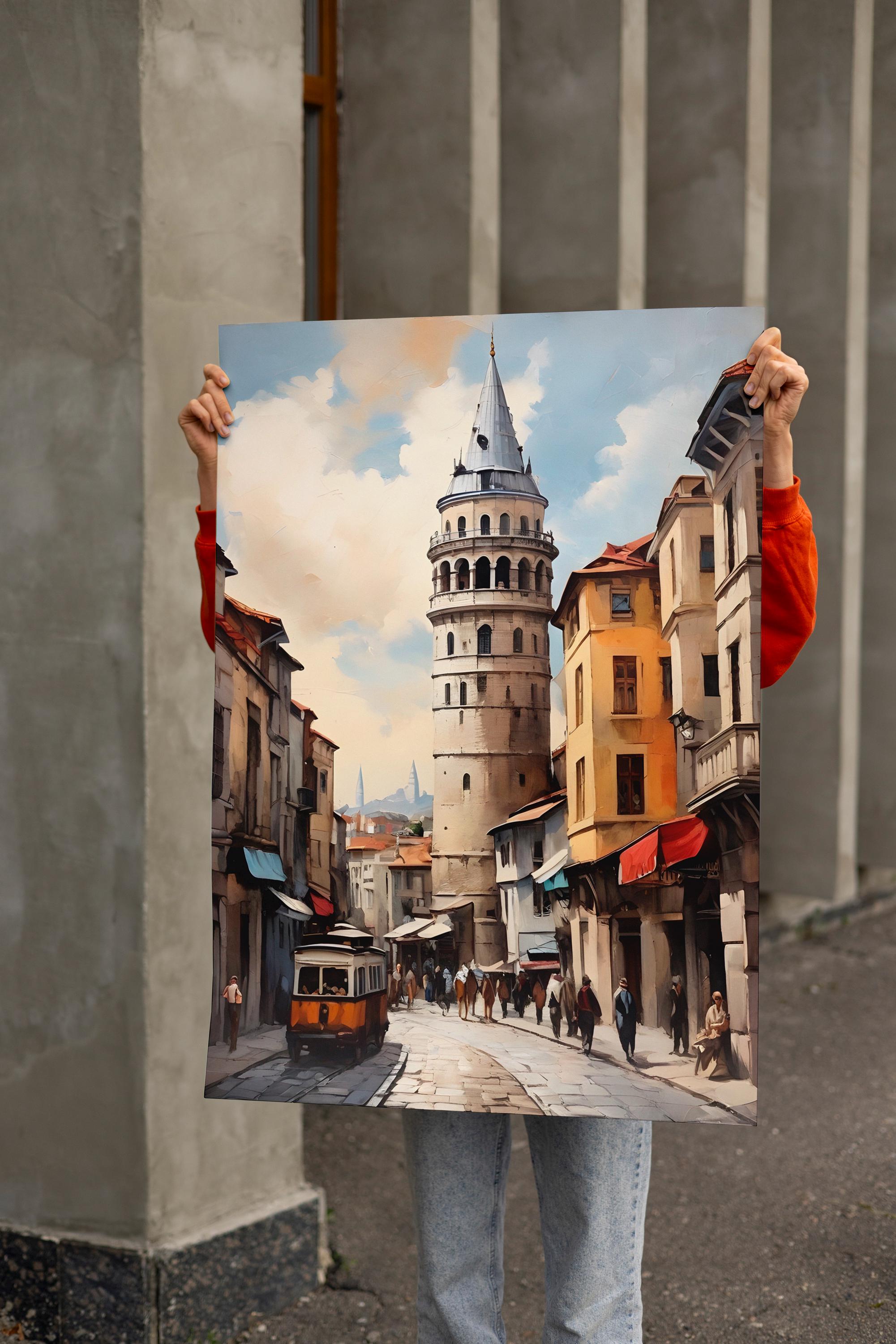 Istanbul Galata Tower Painting Art Print, Old Constantinople Canvas ...