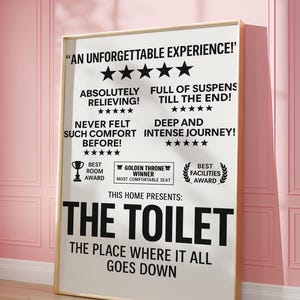 Funny Bathroom Canvas Poster: Toilet 5 Star Reviews, Loo Humor Wall Art ...