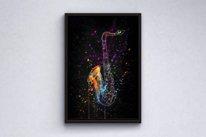 Saxophone Poster, Jazz Music Wall Art, Colorful Saxophone Poster ...