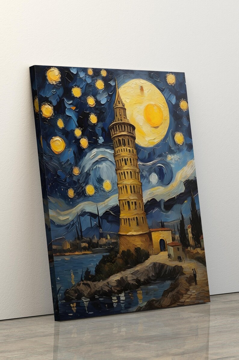 Vincent Van Gogh Starry Night Tower Painting, Impressionist City ...