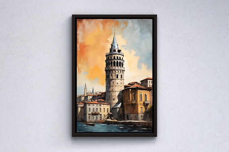 Istanbul Galata Tower Painting Art Print, Constantinople Canvas Decor ...
