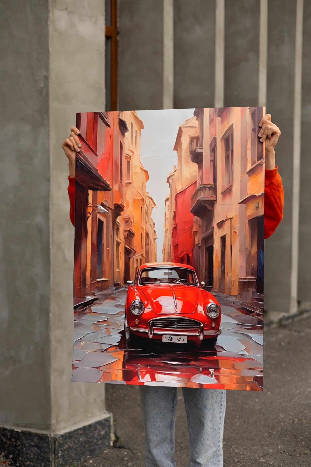 Old Red Car Wall Art, Abstract Car Canvas, Sport Car Poster, Garage ...
