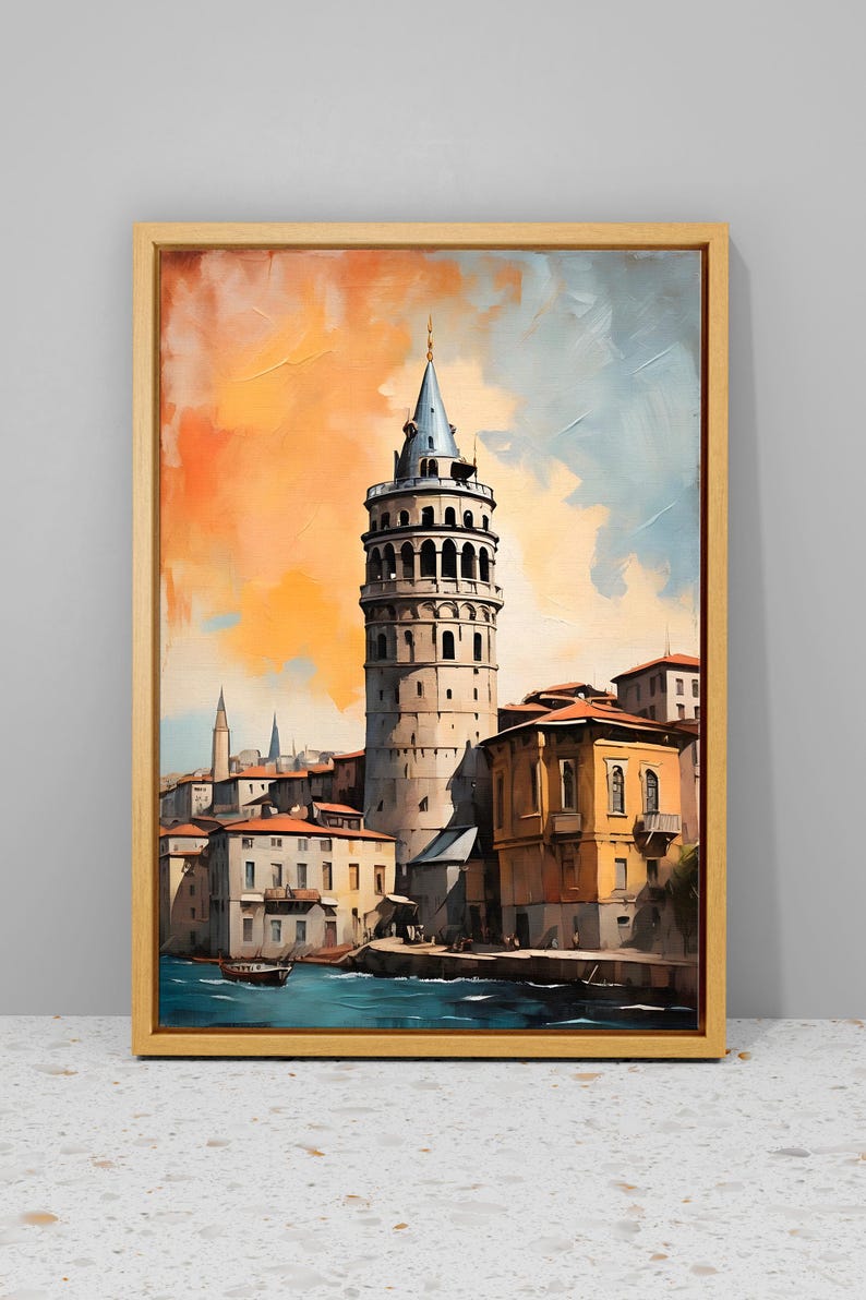 Istanbul Galata Tower Painting Art Print, Constantinople Canvas Decor ...