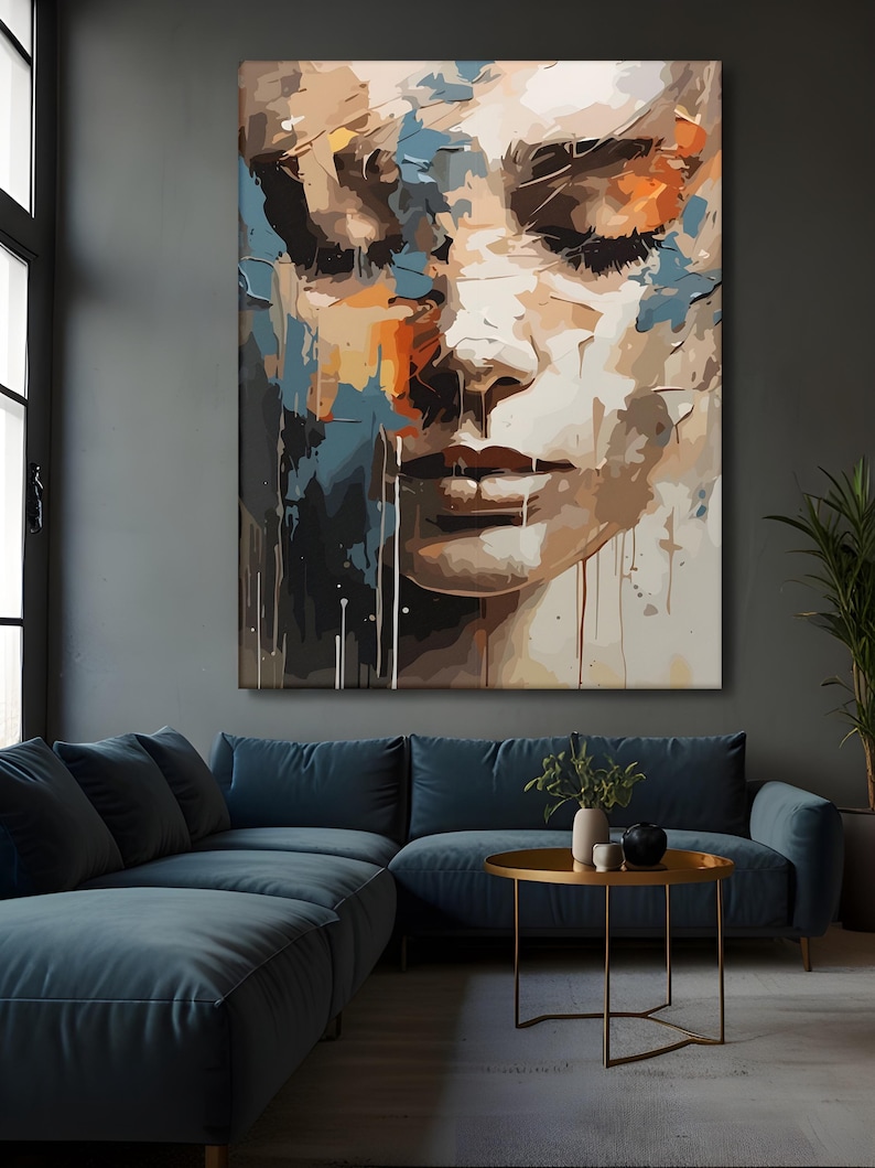 Abstract Woman Face Portrait Canvas Print, Painting on Canvas, Abstract Face Wall Art, Woman ...