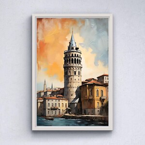 Istanbul Galata Tower Painting Art Print, Constantinople Canvas Decor ...