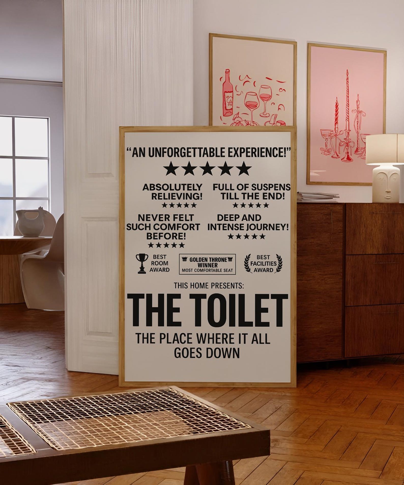 Funny Bathroom Canvas Poster: Toilet 5 Star Reviews, Loo Humor Wall Art ...
