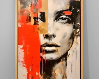 Abstract Woman Face Portrait Digital Print, Painting on Canvas ...