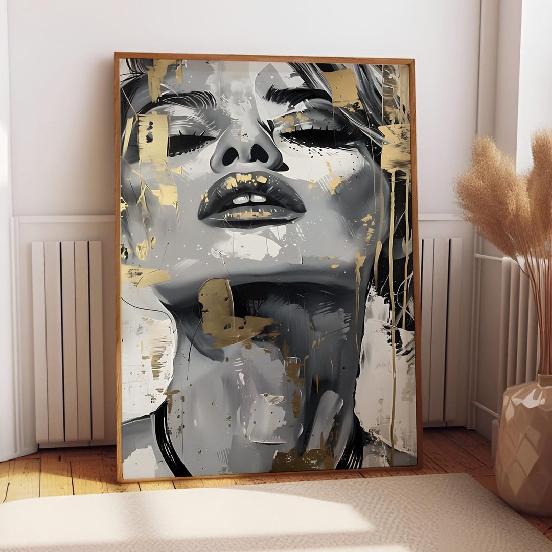 Abstract Gold Woman Face Portrait Canvas Art, Print on Canvas, Abstract ...