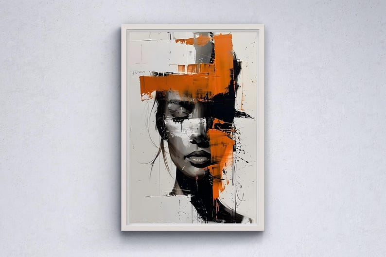 Abstract Woman Face Portrait Digital Print, Oil Painting Canvas ...
