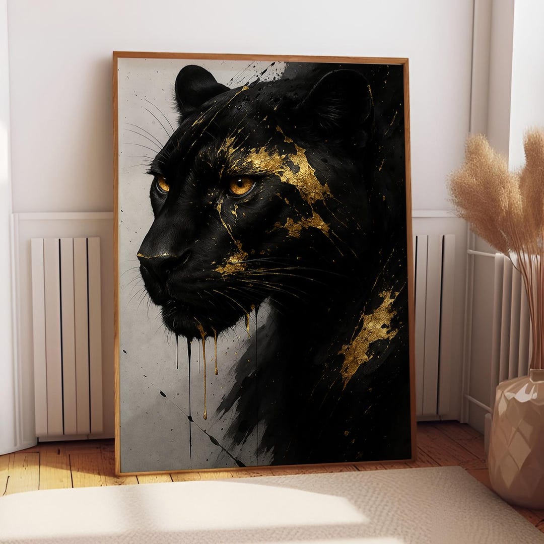 Black Panther Canvas Wall Art, Animal Poster, Abstract Wall Art, Black ...