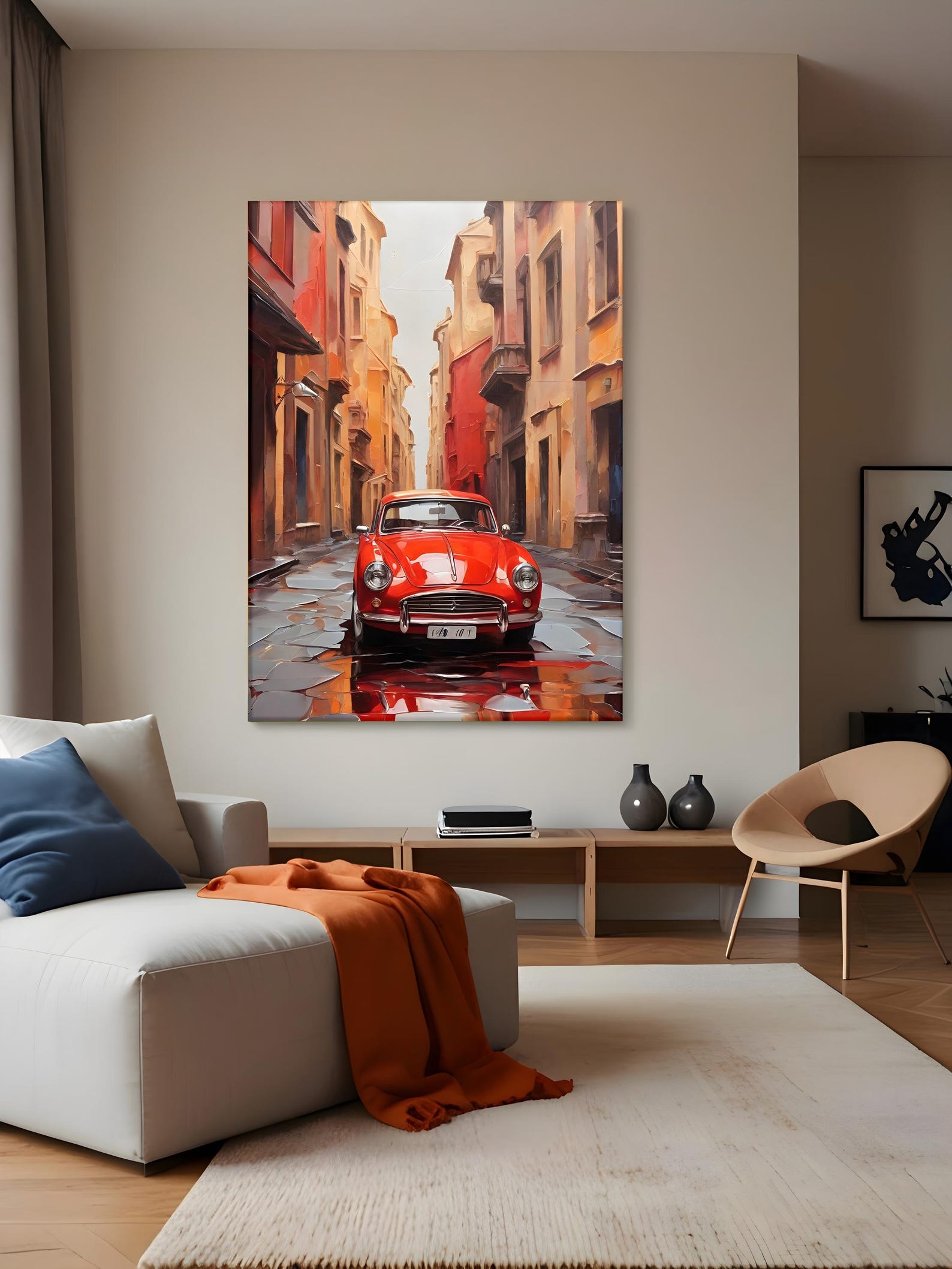 Old Red Car Wall Art, Abstract Car Canvas, Sport Car Poster, Garage ...