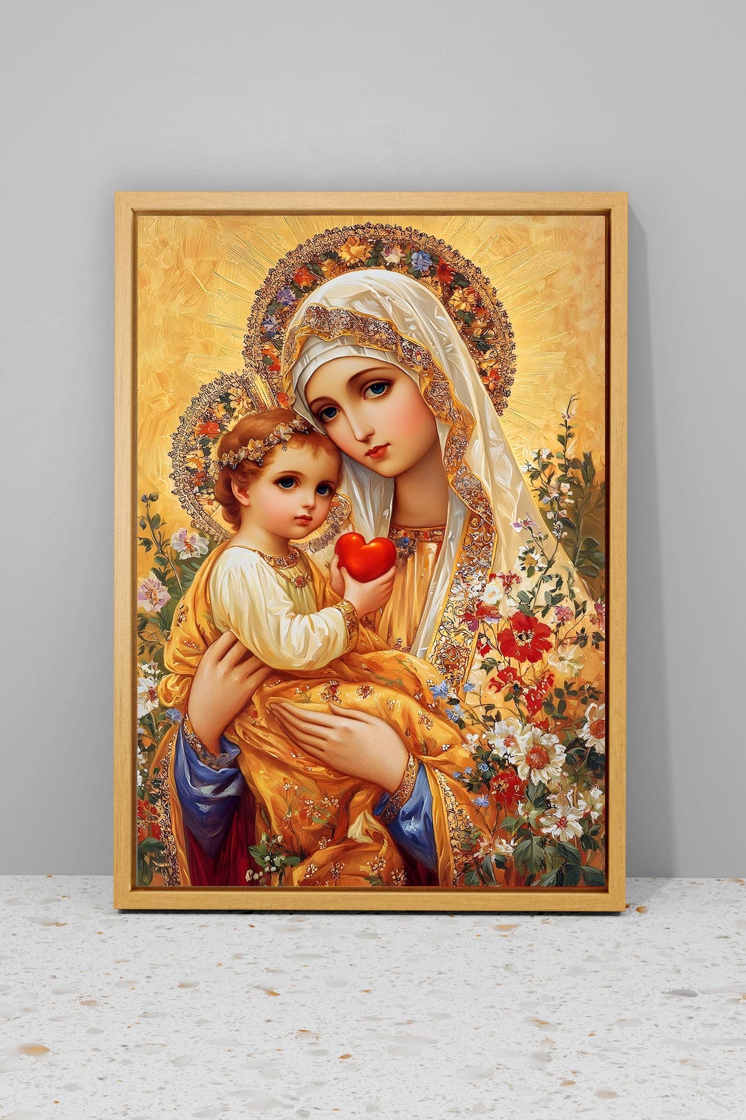 The Virgin Mary and the Christ Child Painting Canvas, Religious Wall ...