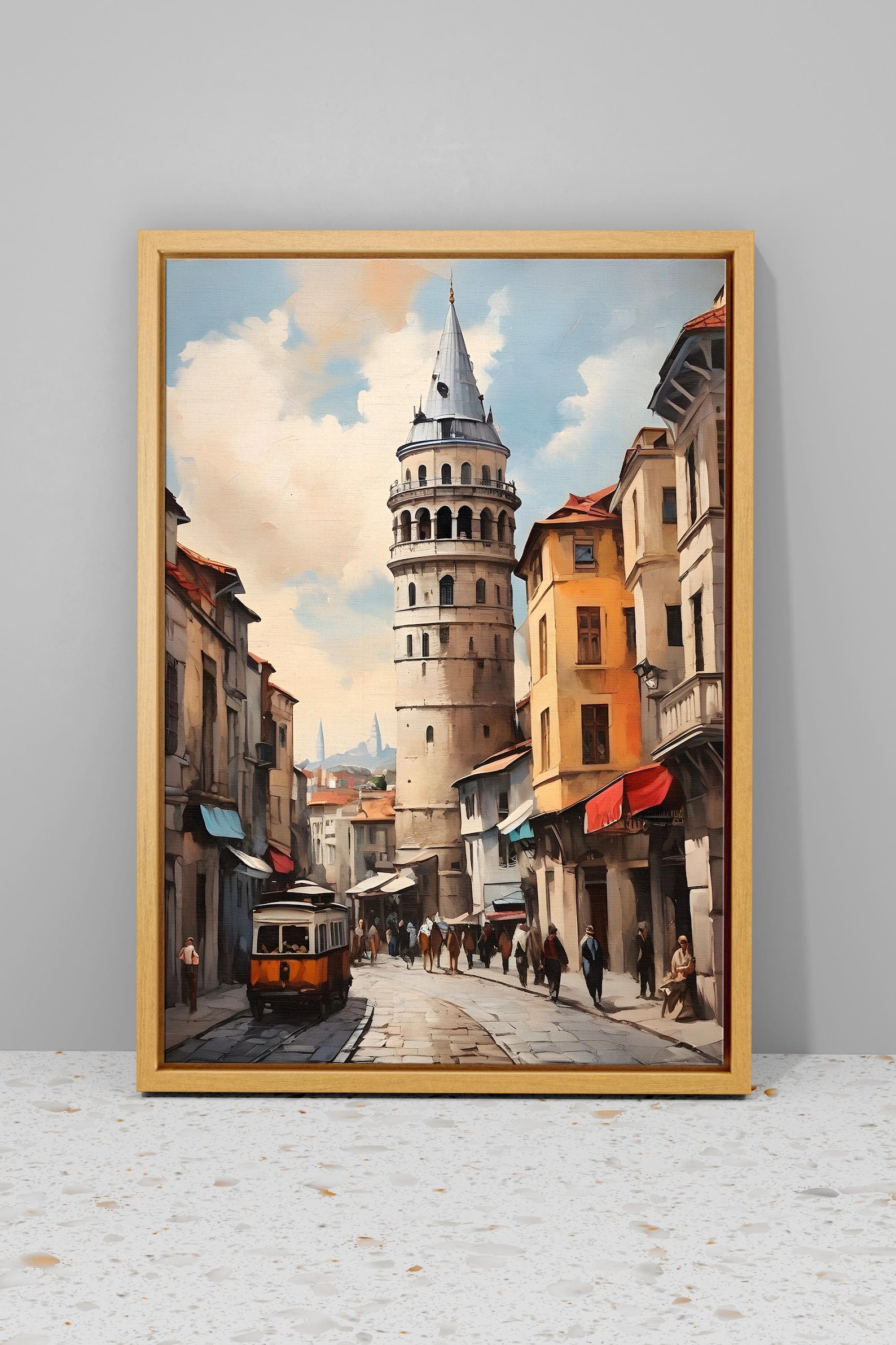 Istanbul Galata Tower Painting Art Print, Old Constantinople Canvas ...