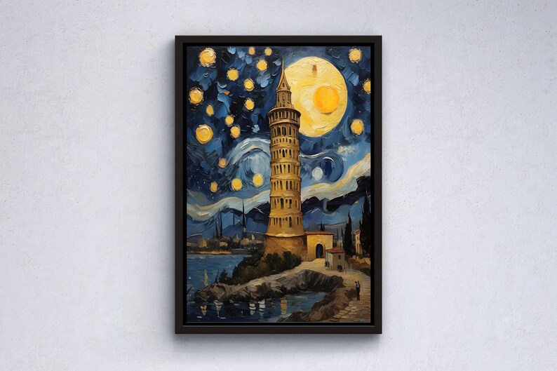 Vincent Van Gogh Starry Night Tower Painting, Impressionist City ...