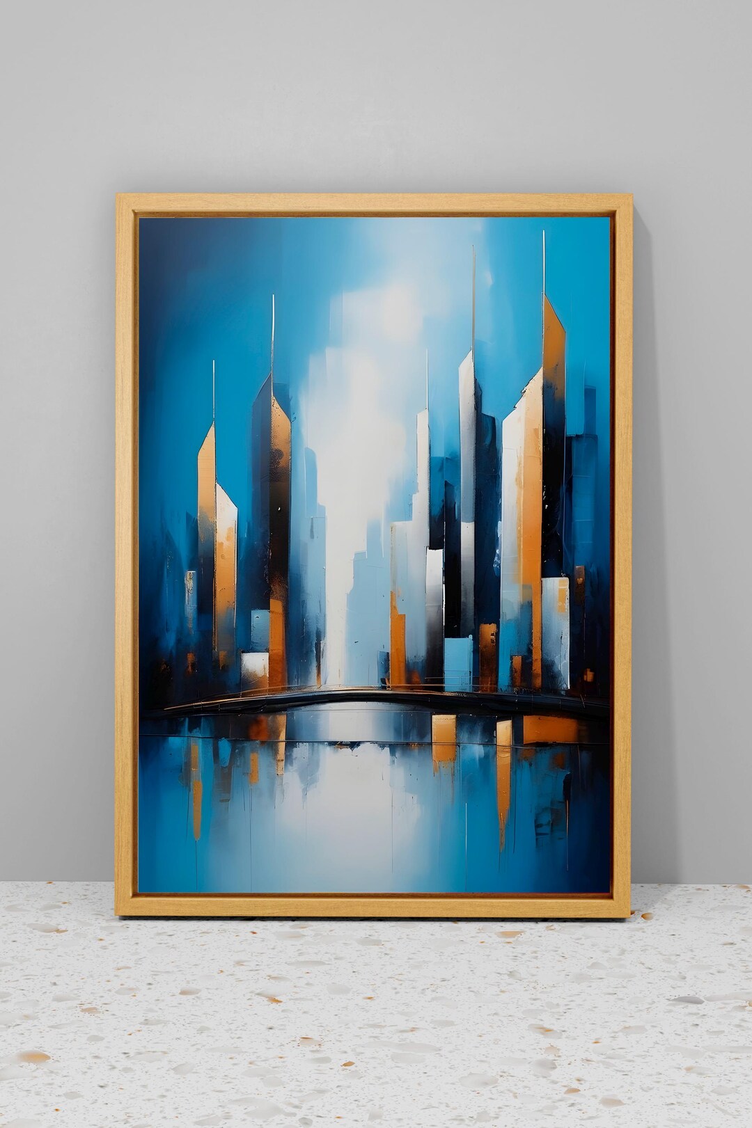Blue and Black City Urban Wall Decor, Abstract Cityscape Art, Printable ...