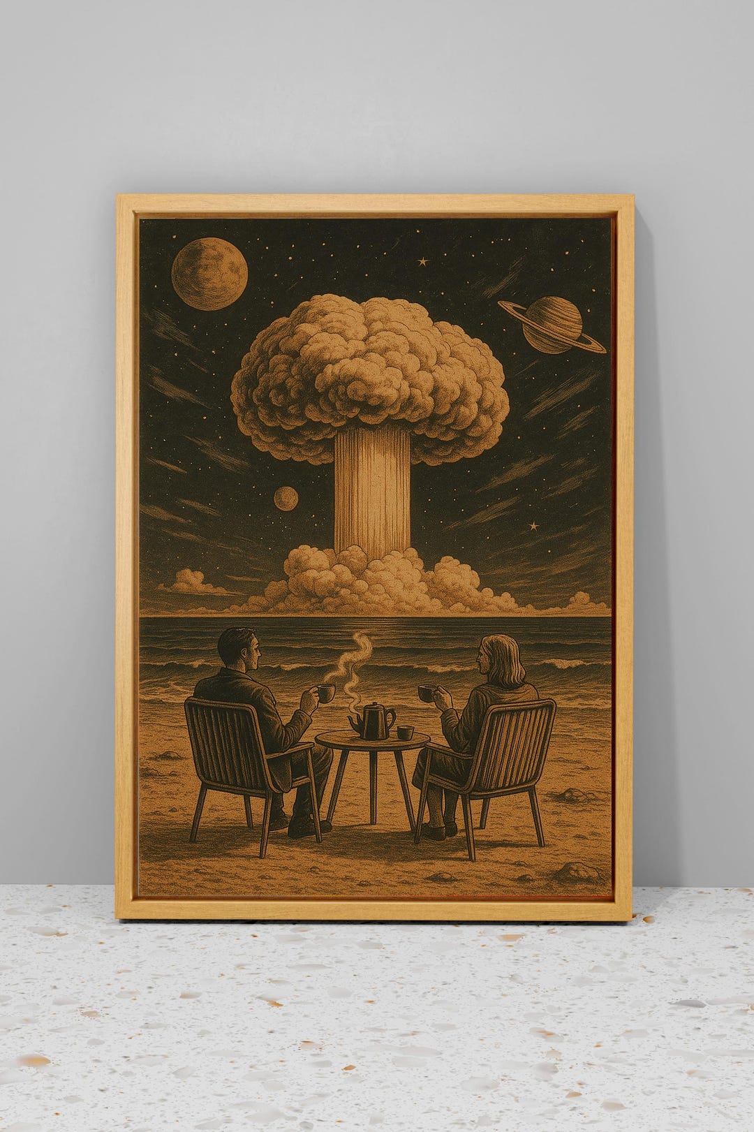 Vintage Couple Watching Nuclear Explosion, Surrealist Canvas, Atomic ...
