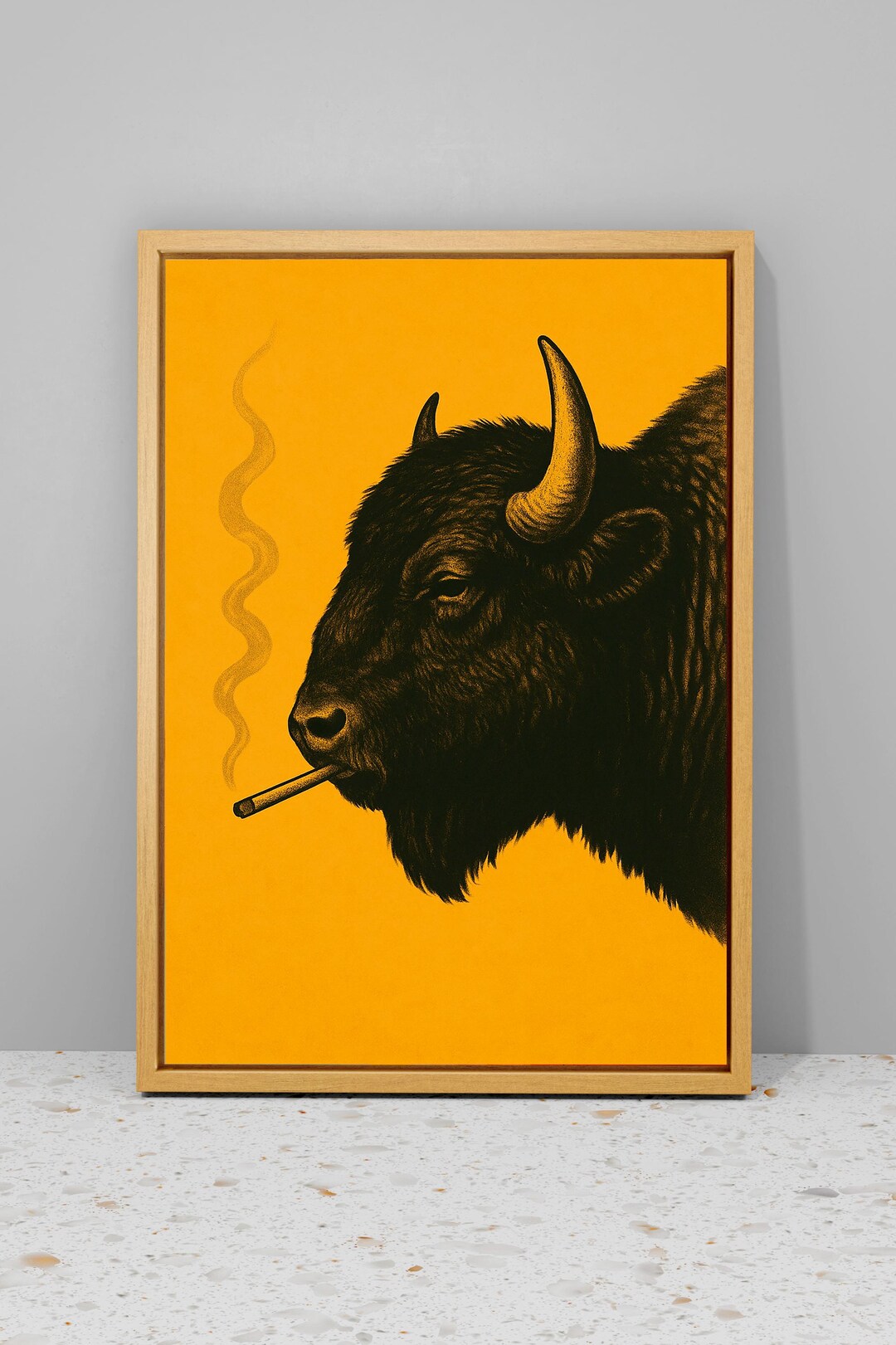 Bison Smoking a Cigarette Vintage Canvas Art, Funny Buffalo Retro ...